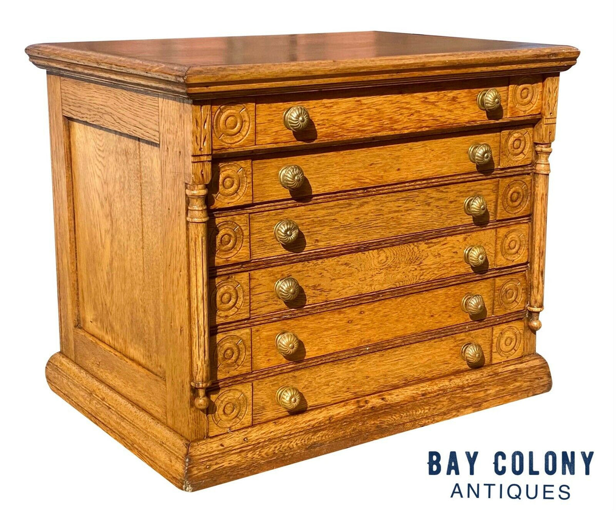 19th C Antique Victorian 6 Drawer Oak Spool Cabinet / Sewing Cabinet ...