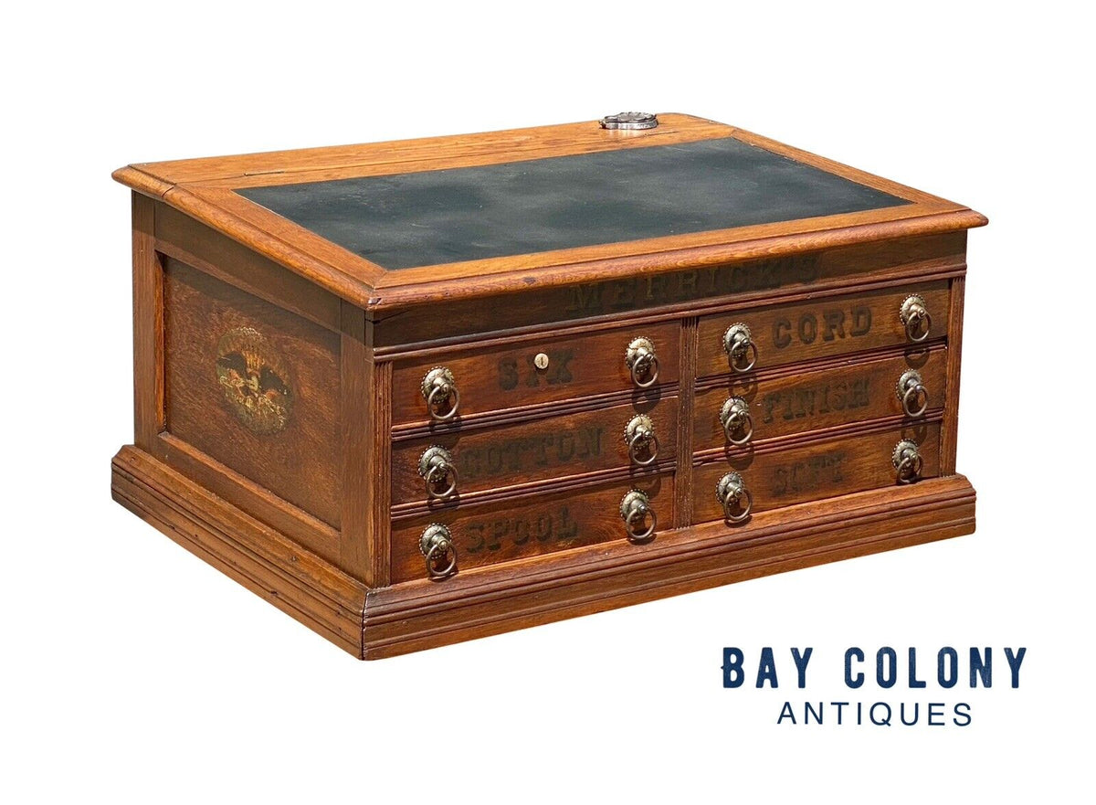 Antique Victorian Oak Six Drawer Merrick's Spool Cabinet - Original Ea ...