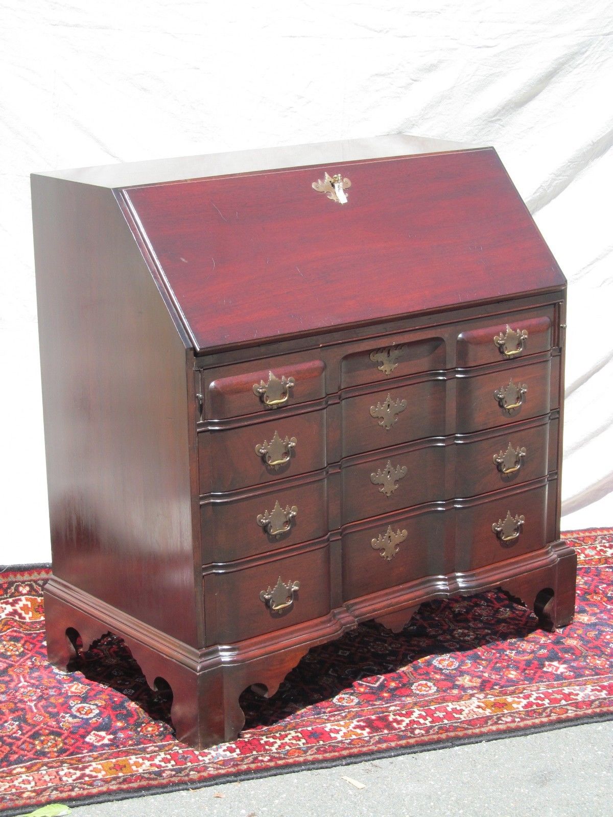 CHIPPENDALE STYLED BLOCK FRONT DESK-GODDARD REPRODUCTION BY EDISON INS ...